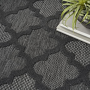 Nourison Easy Care Moroccan Charcoal/Black 5' x 7' Area Rug, Trellis, Easy Cleaning, Non Shedding, Bed Room, Living Room, Dining Room, Backyard, Deck, Patio (5x7)