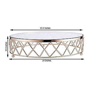 Efavormart 14" Round Metal Geometric Cake Stand Cake Riser with Glass Top Glossy Metallic Finish for Dessert Cupcake Pastry Candy Display Plate Event, Birthday Party