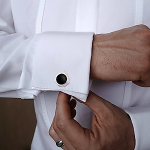 HAWSON Black Cufflinks Tuxedo Studs Set for Men - 2 Pcs Cufflinks with 6 Pieces Studs in Gift Box