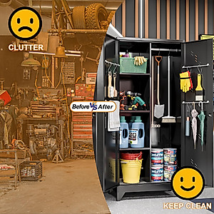ZONLESON Metal Garage Storage Cabinet, Kitchen Pantry Cabinet with Doors and Shelves, Broom Organizer Storage Tool Racks,Cleaning Cabinet with Stainless Steel Leak (H71* D16.53*L31.5in)