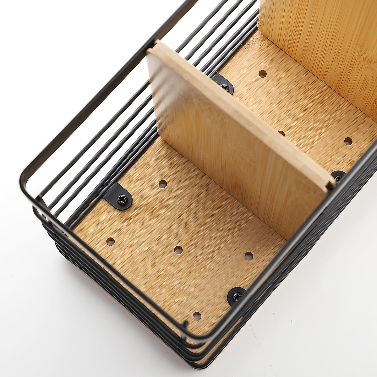 ALOCEO Kitchen Utensil Holder for Countertop - Large Matte Black Utensil Holder with Wooden Base - Multifunctional Farmhouse Cooking Utensil Organizer, Rustic Cooking Utensil with 4 Compartments