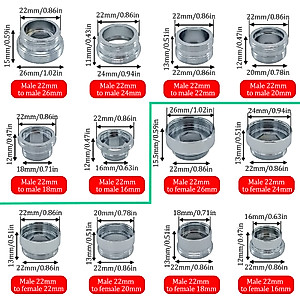 12 Pieces Faucet Adapter Kit Kitchen Aerator Adapter Male To Female,Male To Male Faucet Adapter Water Hose Adapter(Faucet Adapter Various Sizes)