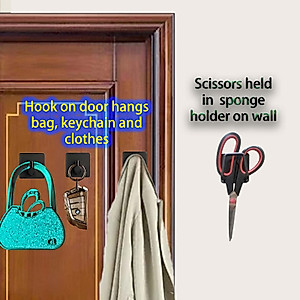2 Self Adhesive&Waterproof Sponge Holder and 2 Multifuctional Hooks with Stainless Steel Used in Kitchen