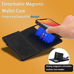 Ｈａｖａｙａ for iPhone 13 Wallet Case with Card Holder Wallet iPhone 13 case Detachable,for iPhone 13 Phone case Flip Folio Zipper Wallet case with Credit Card Slots for Women Men-Black
