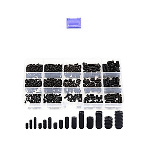 LBY 720pcs M2 M2.5 M3 M4 M5 M6 Internal Hex Drive Cup-Point Set Screws,Socket Head Cap Screws Grub Screws Assortment Kit 12 Sizes,Carbon Steel Black