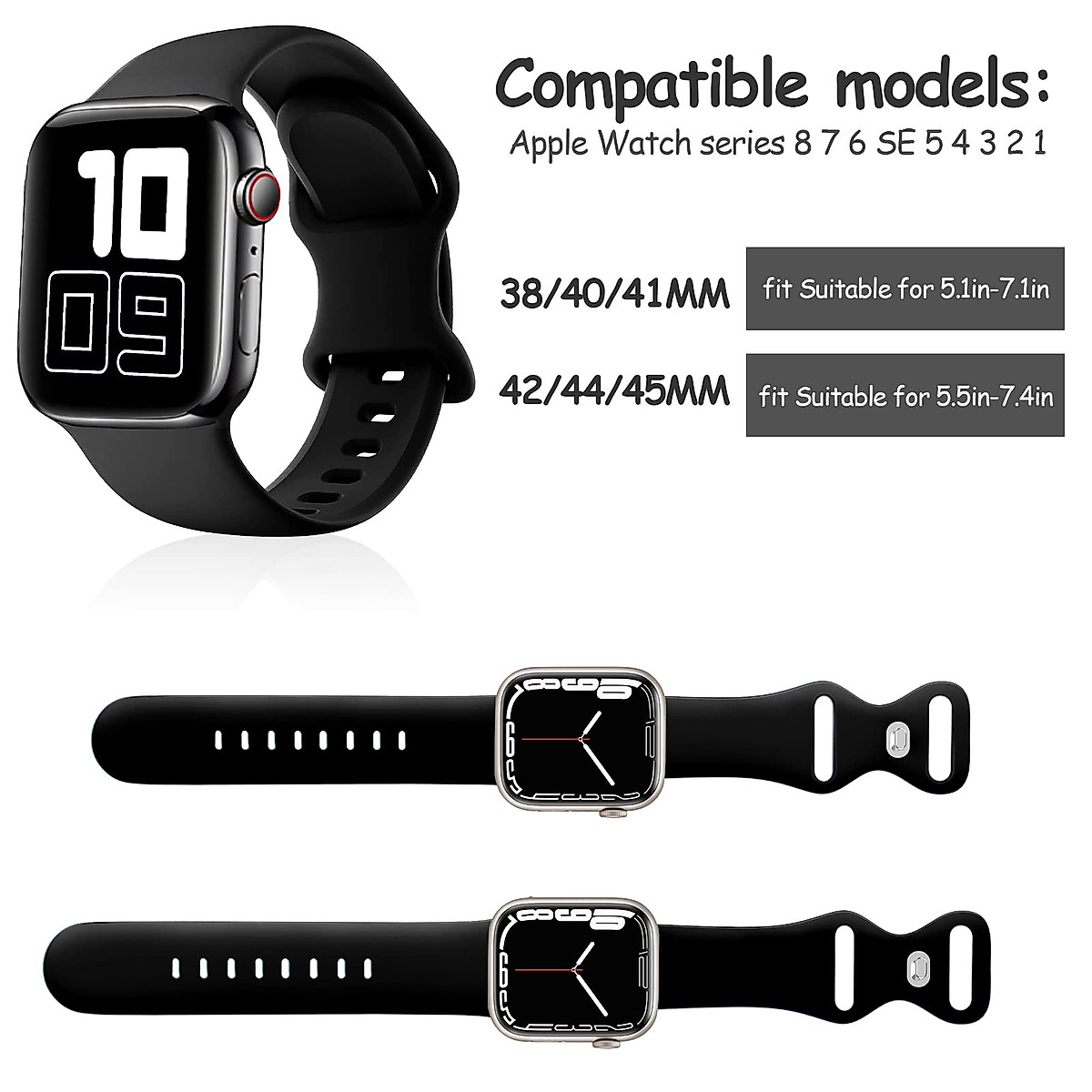 3 Pack Silicone Strap Compatible with Kids Apple Watch Band, Soft Sport Replacement Bands for iWatch Series10 9 8 7 6 5 4 3 2 1 SE 38mm 40mm 41mm 42mm, Boy Girl Small Wrists-Black+NavyBlue+SkyBlue