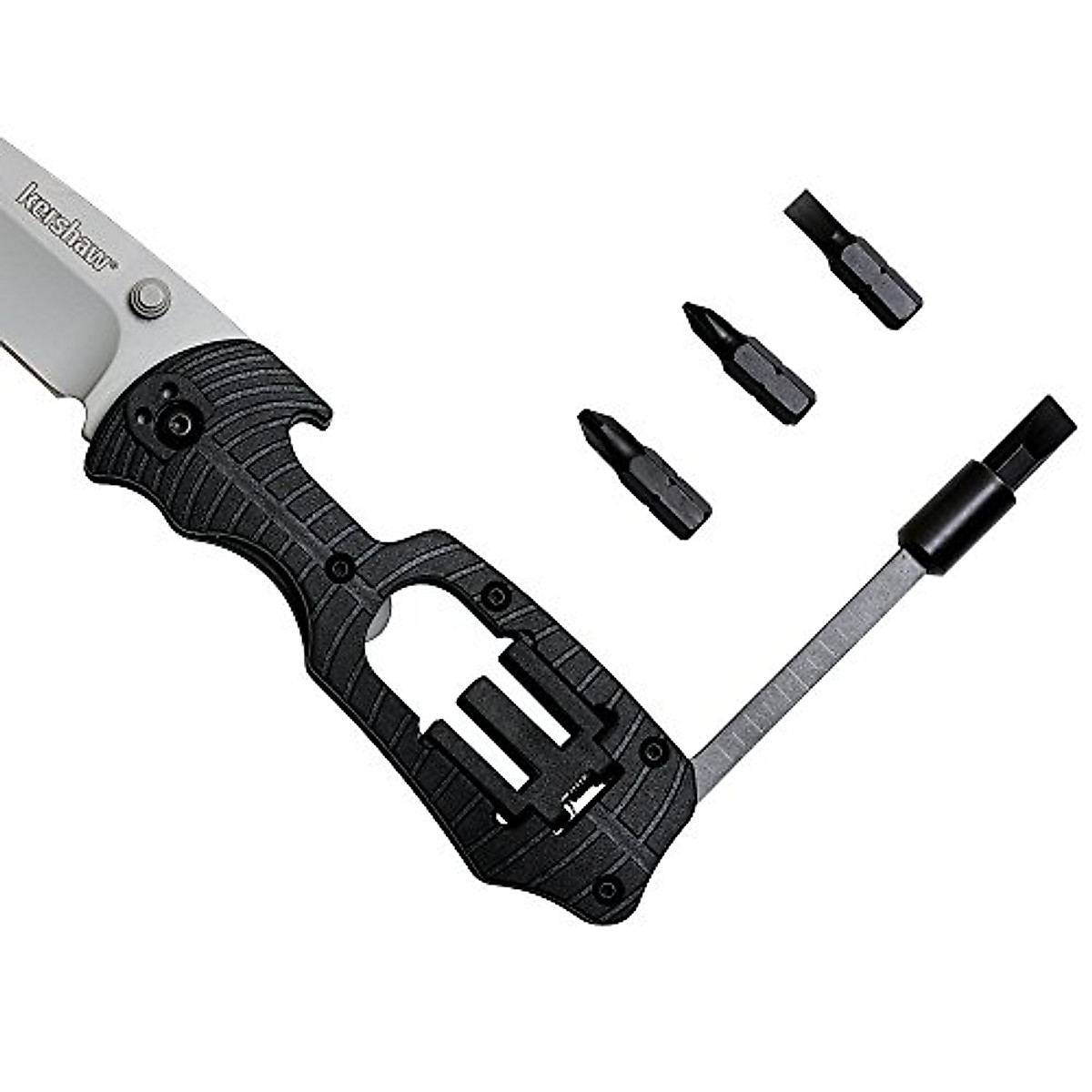 Kershaw Select Fire Multi-Function Pocket Knife, 4-piece Bit Set and Driver, 3.4" 8Cr13MoV Steel Blade, Manual Washer Folding EDC,Black