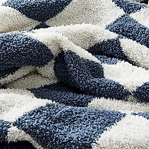 CozeCube Checkered Blanket,Ultra Soft Cozy Blue Checkered Throw Blanket Fuzzy Fleece Blanket, Warm Fluffy Microfiber Knitted Checkerboard Throw Blanket for Couch Bed Sofa Chic Home Decor,50x60 Inches