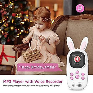 16GB Music MP3 Player for Kids, Cute Bunny Kids Music MP3 Player with Bluetooth, MP3 & MP4 Players with Speaker, MP3 Player with FM Radio, Recordings, Alarm, Pedometer, Stopwatch, Support up to 128GB.