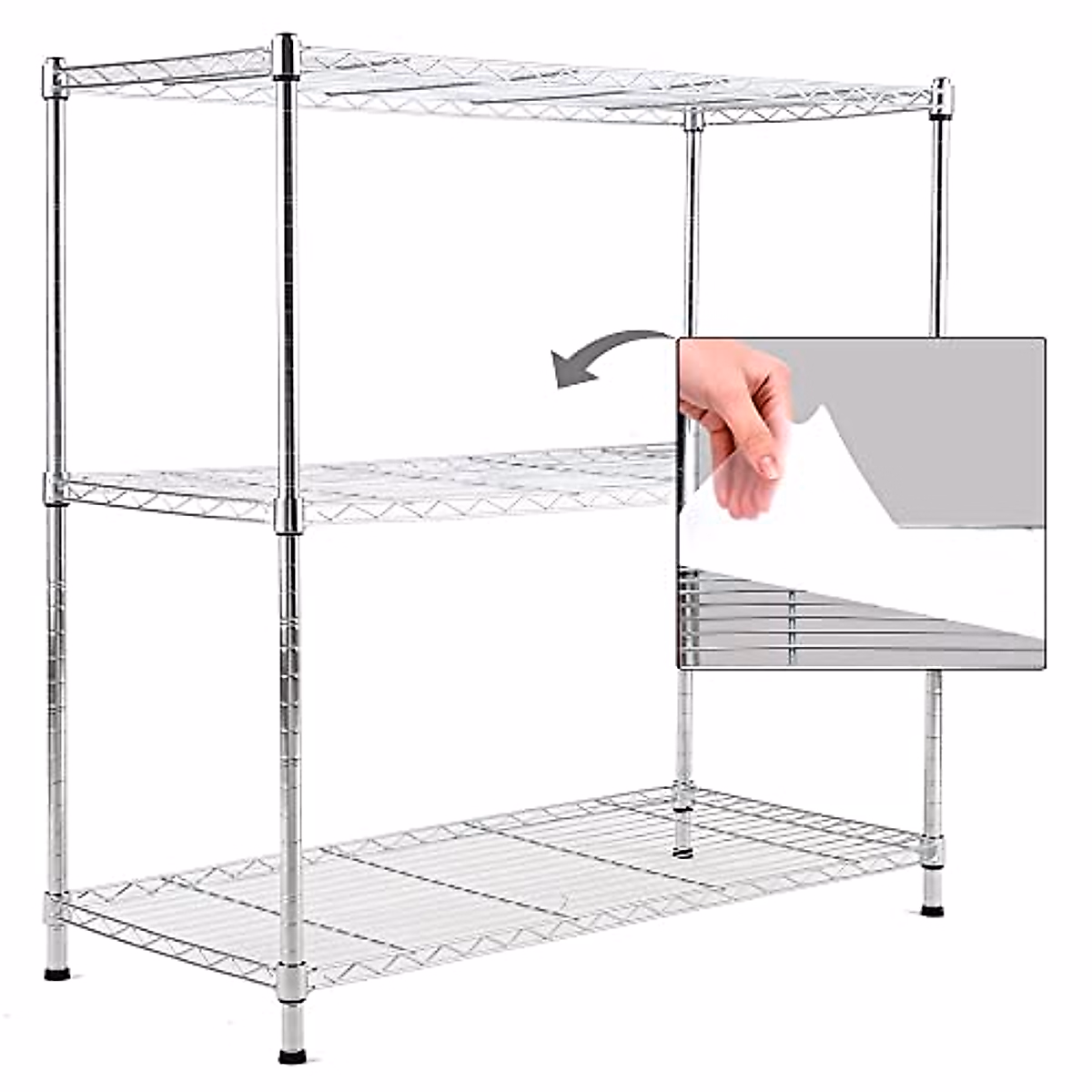 Catalina Creations EFINE 3-Shelf Chrome Shelving Unit with 3-Shelf Liners, Adjustable Rack, Steel Wire Shelves Storage for Kitchen and Garage (36W x 16D x 36H)