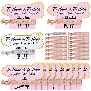 12 Pcs Wedding Bachelorette Hair Ties Party Supplies Bridesmaid Scrunchies Hair Tie with Cards to Have and to Hold Your Hair Back Bride Bridesmaid for Bridal Shower (Pink, White)