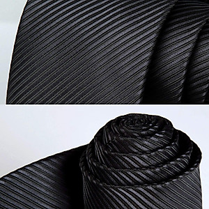HISDERN Black Ties for Men Formal Mens Ties and Pocket Square Set Classy Silk Striped Necktie Handkerchief for Wedding Business Graduation School Party
