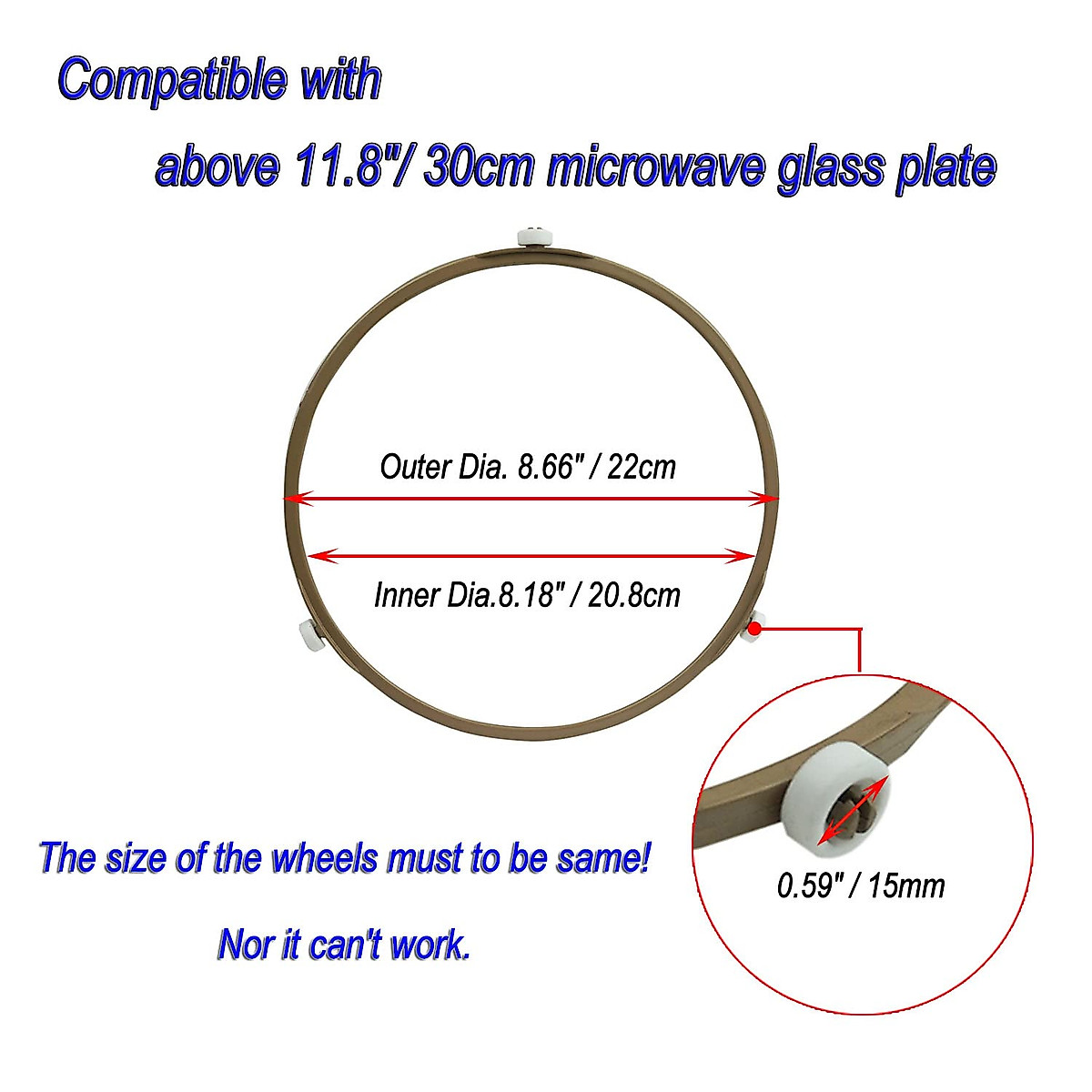 Proshopping 2 PCS Microwave Turntable Ring, 8.7 Inch Rotating Ring Roller, Large Glass Plate Tray Support Holder, Replacement Inner ring - for 12" Microwave Oven Glass Turntable Plate (Brown)