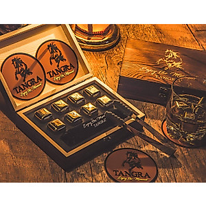 Whiskey Stainless Steel Stones Gift Set of 8 Golden Ice Cubes. Reusable Chilling Rocks in Wooden Box Ideas for Men Dad Groomsman Husband Wedding Father's Day Birthday Anniversary