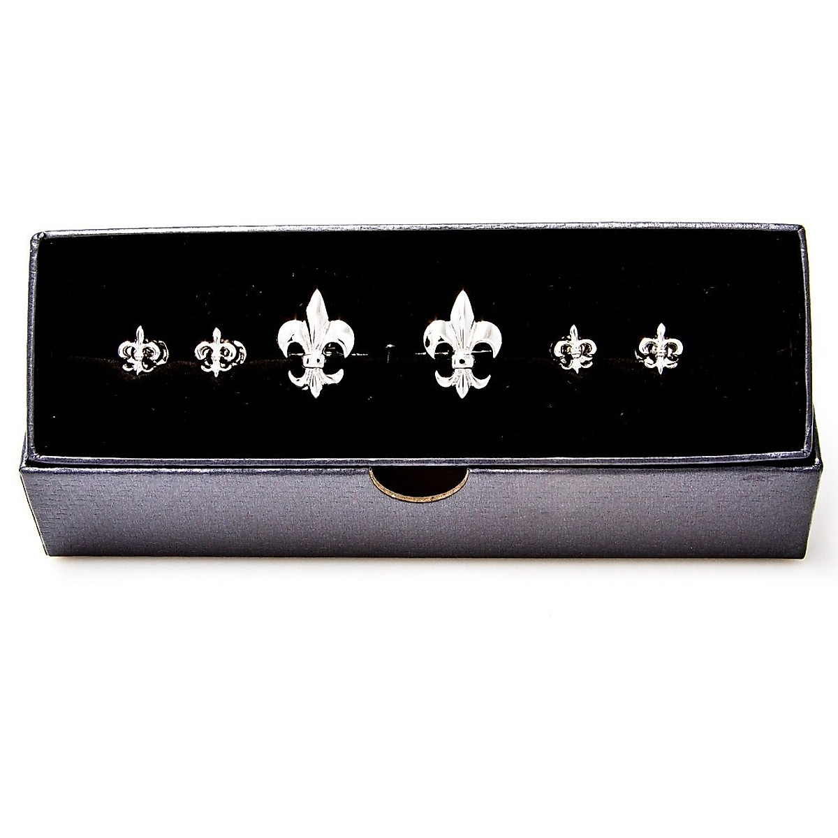 MRCUFF Fleur De Lis Pair Tuxedo Cufflinks and Studs Set in a Presentation Gift Box & Polishing Cloth … (Fleur studs)