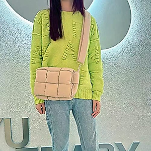 NAARIIAN Puffer shoulder bag Nylon padded woven handbag designer crossbody dupes women down purse(beige)