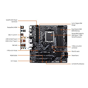GIGABYTE B650M C V2 (AM5/ LGA 1718/ AMD/ B650/ Micro-ATX/ 5-Year Warranty/ DDR5/ PCIe 4.0 M.2/ PCIe 4.0/ USB 3.2 Gen1 Type-C/ 1GbE LAN/Motherboard)