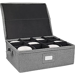 China Storage Containers for Mugs and Cups | 12 Slot Teacup Storage with Lid and Handles | Hard Fabric China Chest and Storage Box for Moving, Coffee