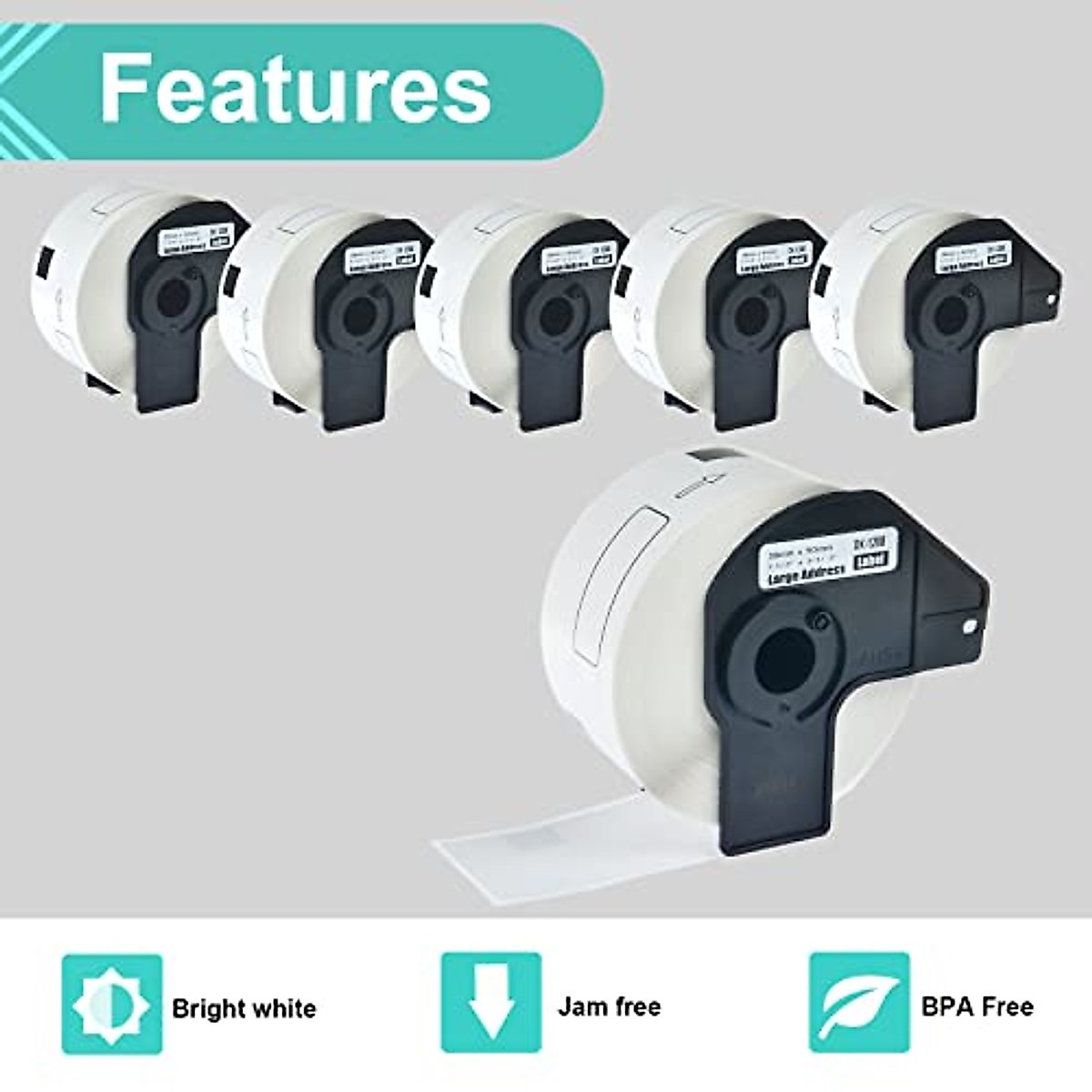 NineLeaf (6 Roll /400 Labels per Roll) Die-Cut Standard Address Labels with Cartridge Compatible for Brother DK-1208 DK1208 38mm x 90mm (3-1/2" x 1-1/2") White Paper use in QL Label Printers