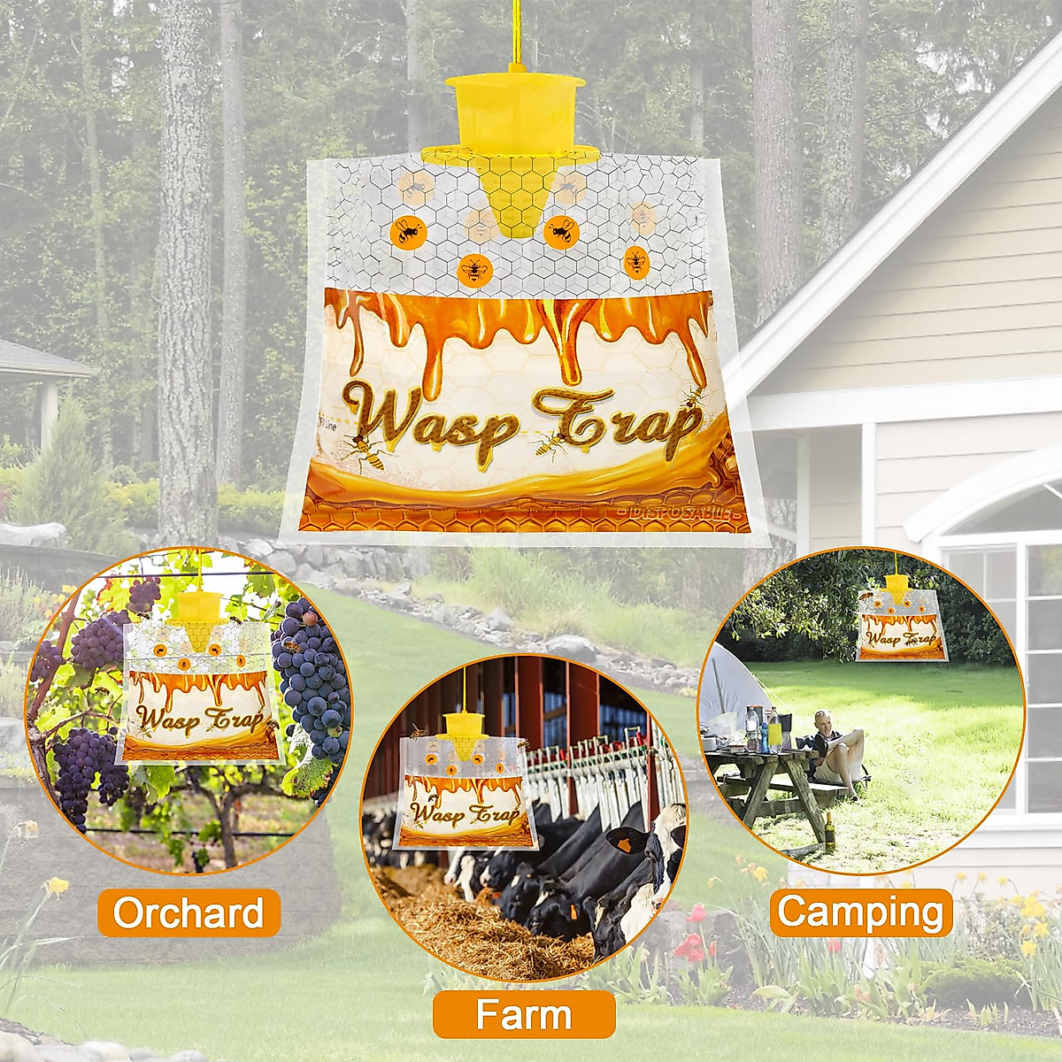 8 Pack Disposable Wasp Traps Outdoor Hanging Yellow Jacket Trap Carpenter Bee Traps for Outside Wasp and Hornet Traps Catcher Killer for Fly, Insects and Bug Outdoor Hanging Bag