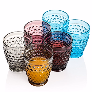 EVEREST GLOBAL Hobnail Old Fashion Iced Beverage Tumblers 10 oz. set of 6 Drinking Glasses for Water Wine Soda Whiskey Juice Milk Beer Iced-tea for Dinner Parties Bars Restaurants