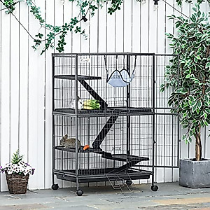 PawHut 50" H 5-Tier Small Animal Cage, Ferret Cage, Large Chinchilla Cage with Hammock Accessory Heavy-Duty Steel Wire, Small Animal Habitat with 4 Doors, Removable Tray