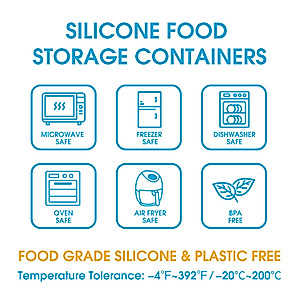 Nesting 100% Silicone Food Storage Containers with Lid & Measuring Line, 6 Pack, Leakproof Stackable Hard-Shell Silicone Containers for Food Lunch Snack, Microwave Oven Freezer Dishwasher Safe, Blue