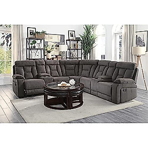 Pemberly Row Traditional 3-PC Chenille Consoles Reclining Sectional in Chocolate