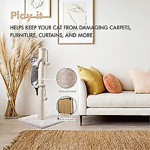 MECOOL 34” Tall Cat Scratching Post Premium Basics Kitten Scratcher Sisal Scratch Posts Trees with Hanging Ball for Indoor Cats (34 inches for Adult Cats, Beige)