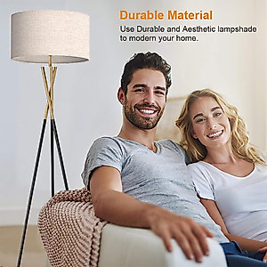 ACPYIDL Floor lamp Vertical Table lamp for Living Room, a Floor lamp Include Two Color Shades Linen and Black Shades, Suitable for Living Room Bedroom, Office, incl. 20W LED 3-Color Light Bulb…