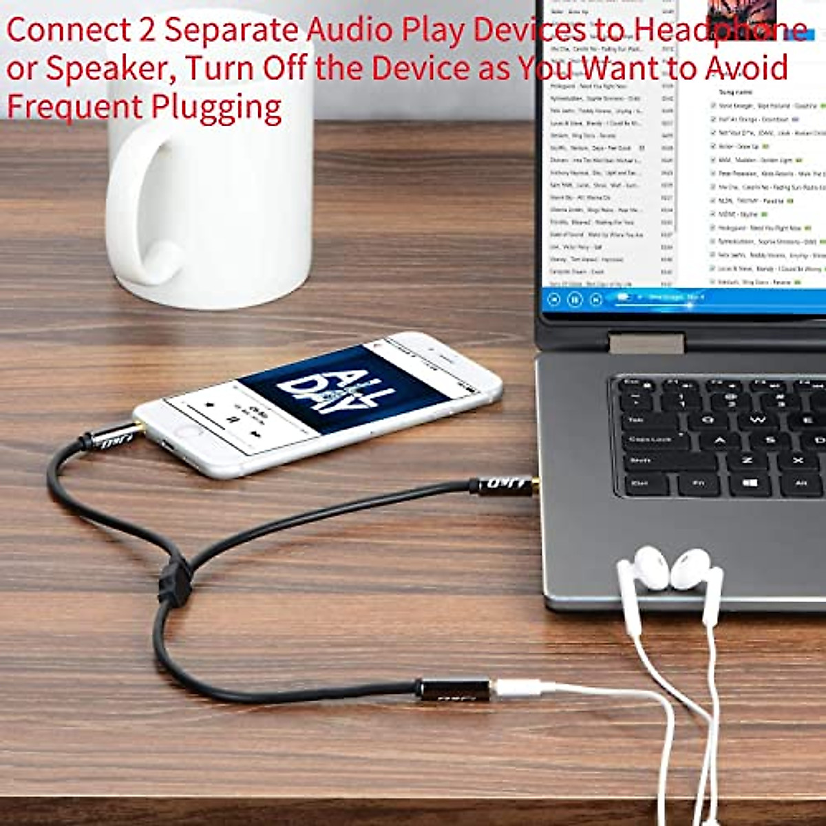 J&D 3.5 mm to 2 X 3.5 mm Cable, Gold Plated Copper Shell 1/8 inch TRS Female to 2 X 1/8 inch TRS Male Y Splitter Stereo Audio Adapter Cable Only Suitable for Switching, 2 Feet