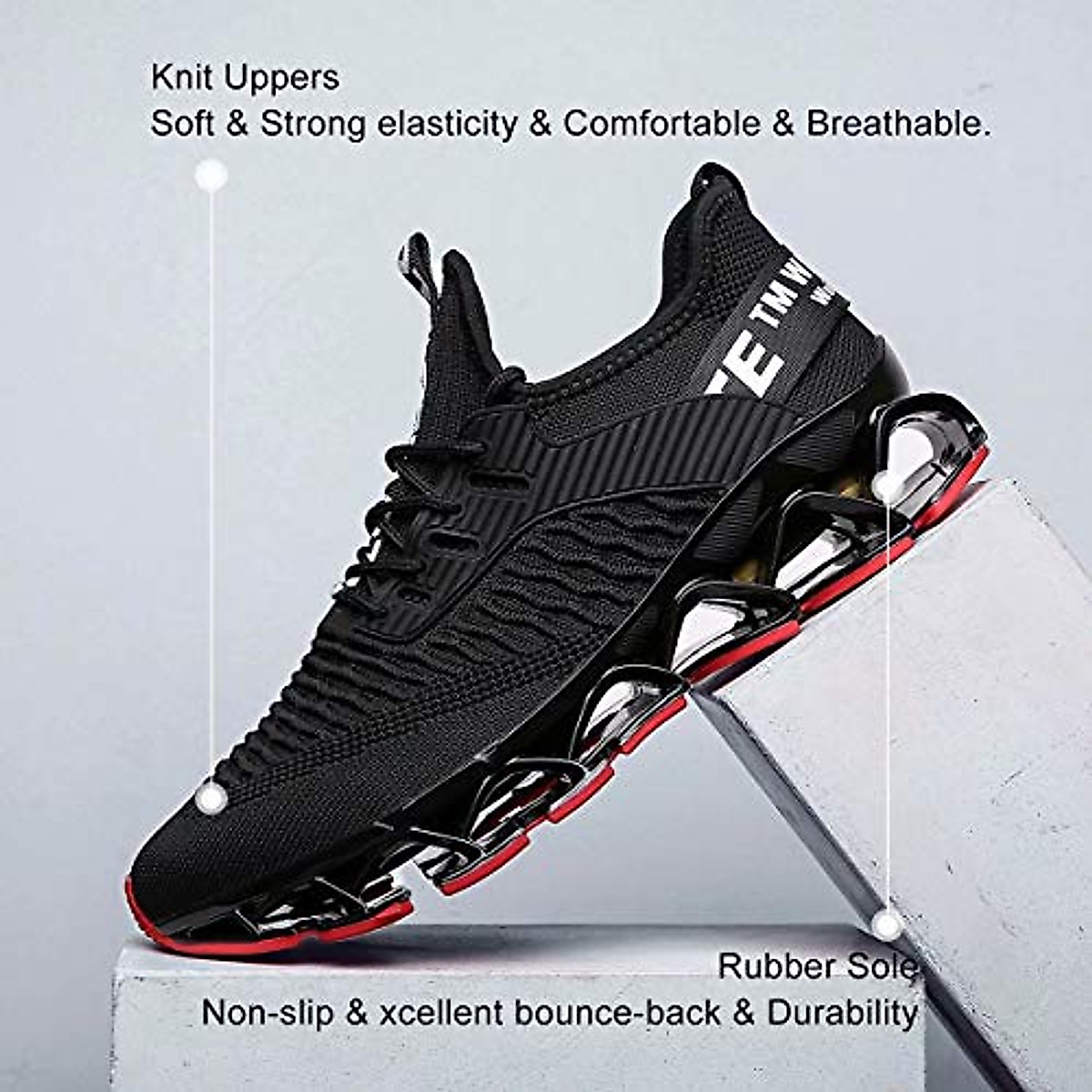 Vooncosir Men's Fashion Sneakers Breathable Mesh Running Shoes Blade Non Slip Soft Sole Casual Athletic Lightweight Walking Shoes(6.5,Black Red)