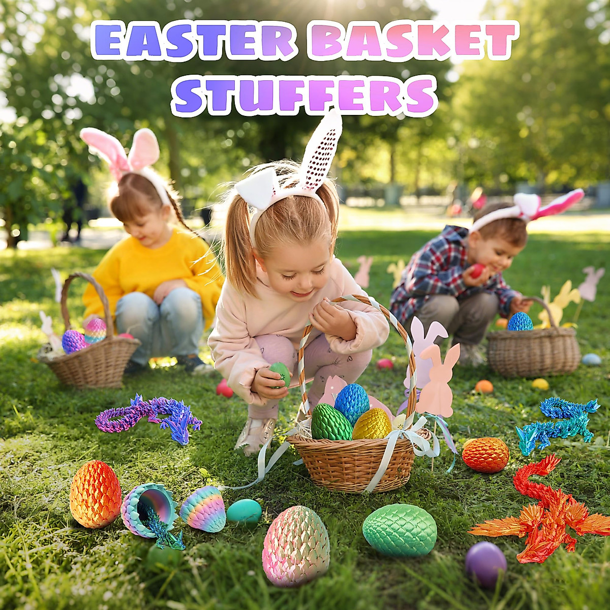 Flavery 3D Printed Easter Dragon Egg- Gold - Surprise Basket Essentials with 12" Flexible Crystal Dragon Inside, Easter Basket Stuffers, 3D Printed Gift Toy, Desk Executive Pet, Figurine Decor