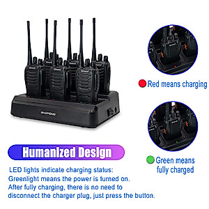 Greaval GV-8S Long Range Walkie Talkies with Six-Way Multi-Unit Charger for Adults, 6 Pack Rechargeable Walkie Talkies with 12 Li-ion Batteries, Two-Way Radio with Earpieces and Mic