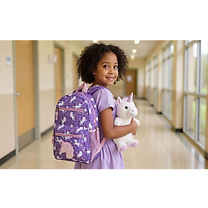 Girl's Backpack With Plush Applique And Multiple Pockets