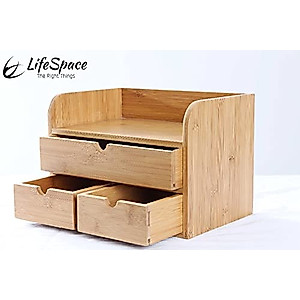 LifeSpace. Bamboo Makeup Organizer, Wooden Bathroom Counter Organizer, Vanity Wood Makeup Organizer with Drawers, Bedside Table Organizer Womens for Skin Care Cosmetics. No Assembly Required.