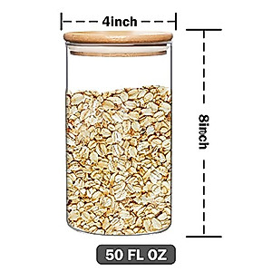 umieo 50oz (1400ml) Glass Jar with Lid Airtight Food Storage Container Bamboo Large Clear Canisters Hold Coffee Beans Candy Nuts Sugar