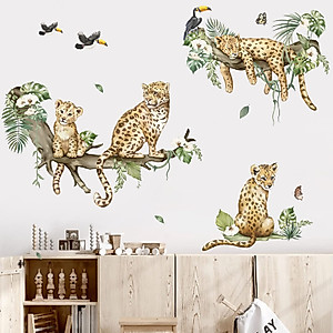 decalmile Leopard Safari Wall Decals Jungle Animals Cheetah Wall Stickers Baby Nursery Boys Girls Bedroom Playroom Home Decor