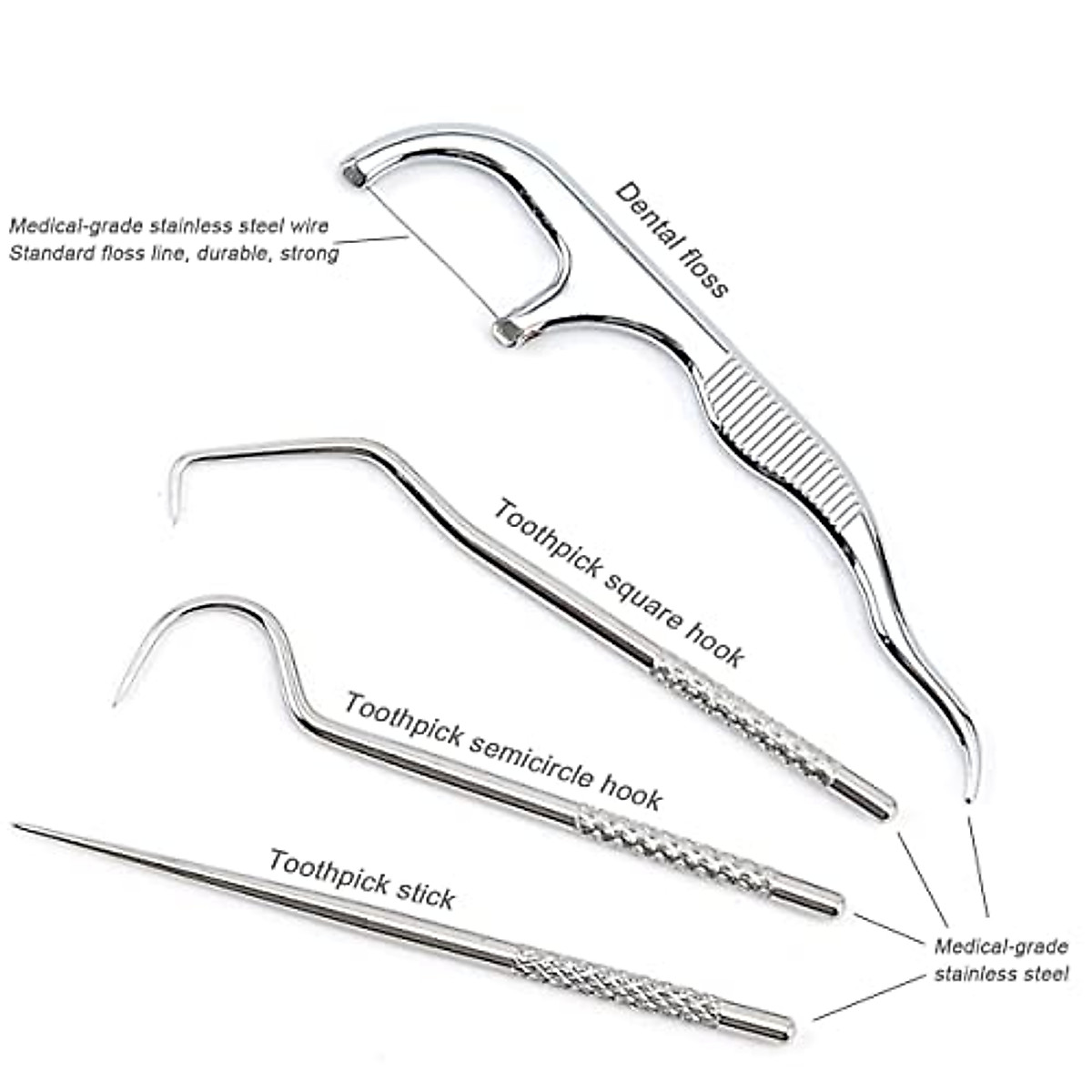 Toothpicks Pocket Set, Dental Floss Picks Kit Reusable, Stainless Steel Teeth Cleaning Tools, Flossers for Adults, Tooth Picker Oral Hygiene Travel (2 Set)