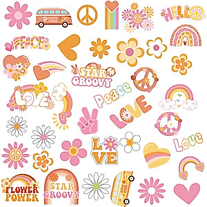 280Pcs Hippie Theme Temporary Tattoos Stickers 70's Theme Tattoos Stickers Hippie Face Body Stickers For Adults And Kids Cute Cartoon Printing Hippie Theme Assorted Groovy Party Supplies