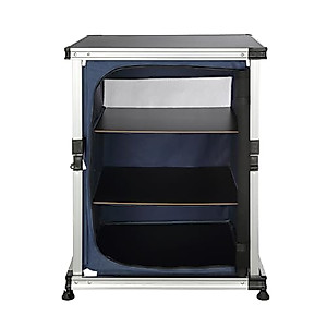 VEVOR Camping Kitchen Table Storage, Outdoor Pop-up Aluminum Portable Folding Cook Station with 3-Tier Organizer, Side Pocket & Carrying Bag, Quick Set-up for BBQ Party Backyard RV Traveling, Blue