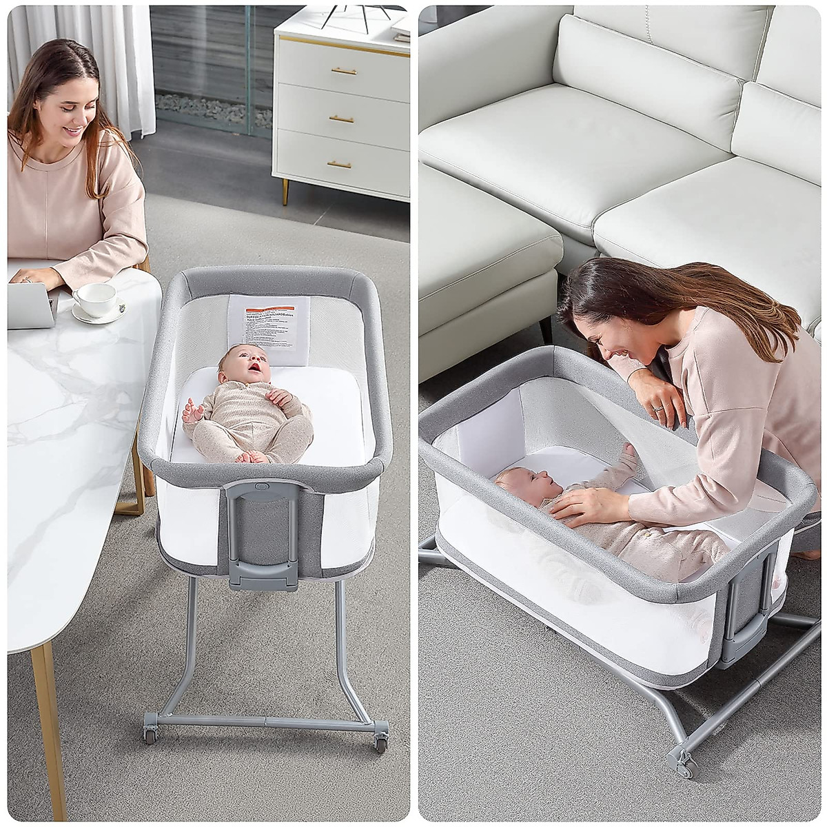 RONBEI Baby Bassinet, Bedside Bassinet for Baby Easy Folding and Storage Bassinets for Newborn/Infants Portable Travel Lightweight Bassinet