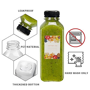 YULEER 24pcs 16oz Plastic Bottles with Caps, Take Out Bottles with Lids for Bottles, Clear Juice Bottles Bulk Containers for Smoothie, Drinking, and Other Beverages