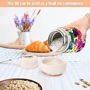 CUPADA Cute Cats Kittens Food Jar, Colorful Stripes Insulated Hot Food Jars Vacuum 17OZ with Folding Spoon for Work Trip Picnic Camping