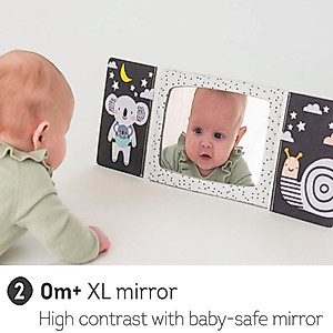 Taf Toys Tummy Time Floor Mirror Book Toys for Babies High Contrast Activity Montessori Newborn Toys, Black and White Baby Toys 0 3 6 12 Sensory Infant Toys 0-3 Months Newborn Essential for Tummy Time