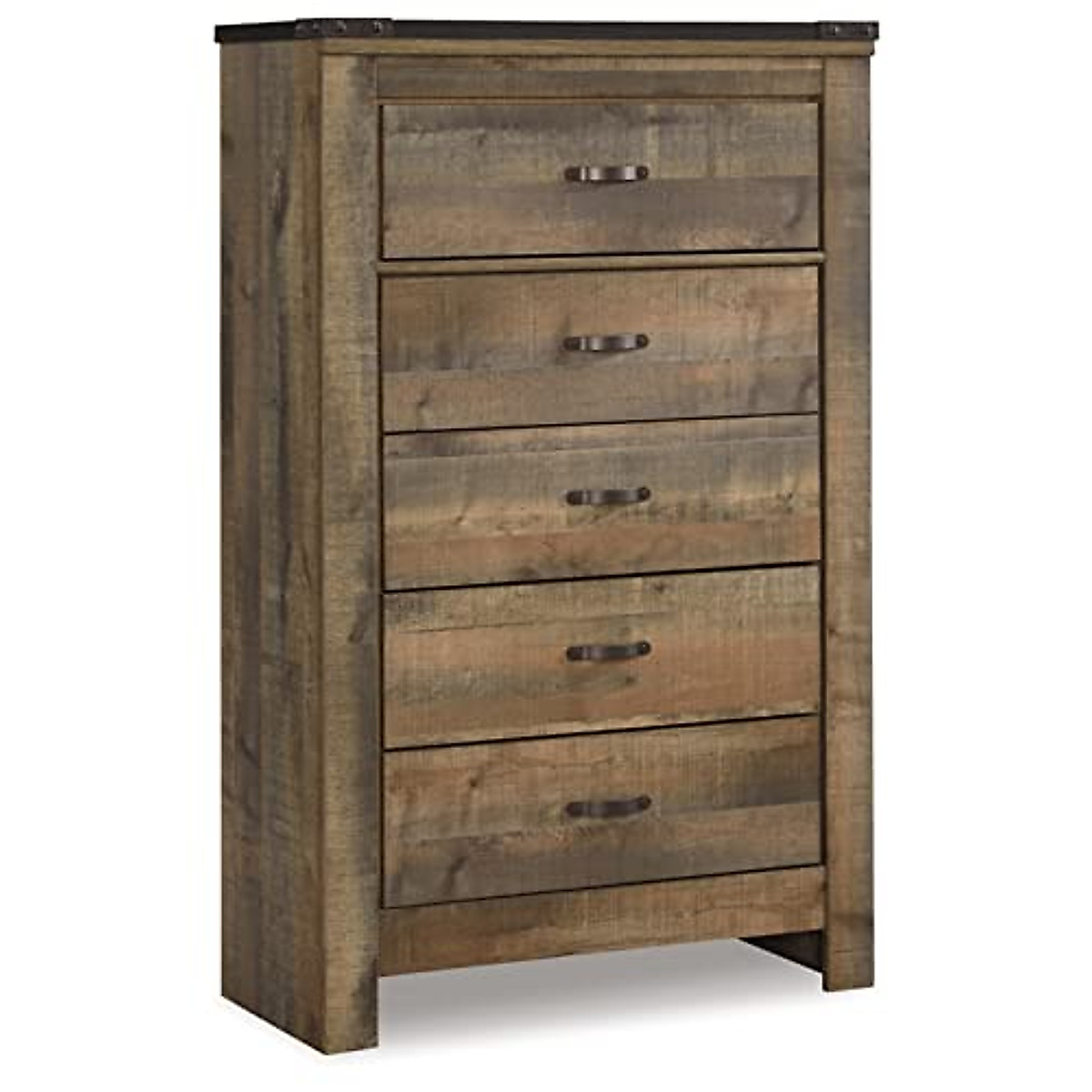 Signature Design by Ashley Trinell Rustic 5 Drawer Chest of Drawers with Nailhead Trim, Warm Brown