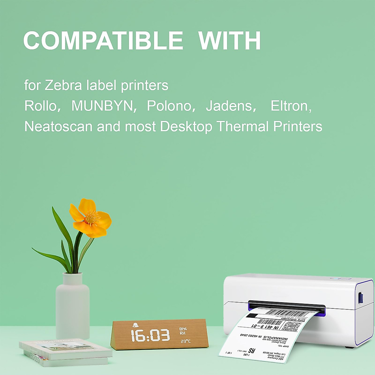 COSOB 4x6 Direct Thermal Shipping Label Fanfold Permanent Adhesive Thermal labels with perforated Line Suitable for thermal printer compatible with Zebra & Rollo printer, 500 labels/Stacks,4stacks