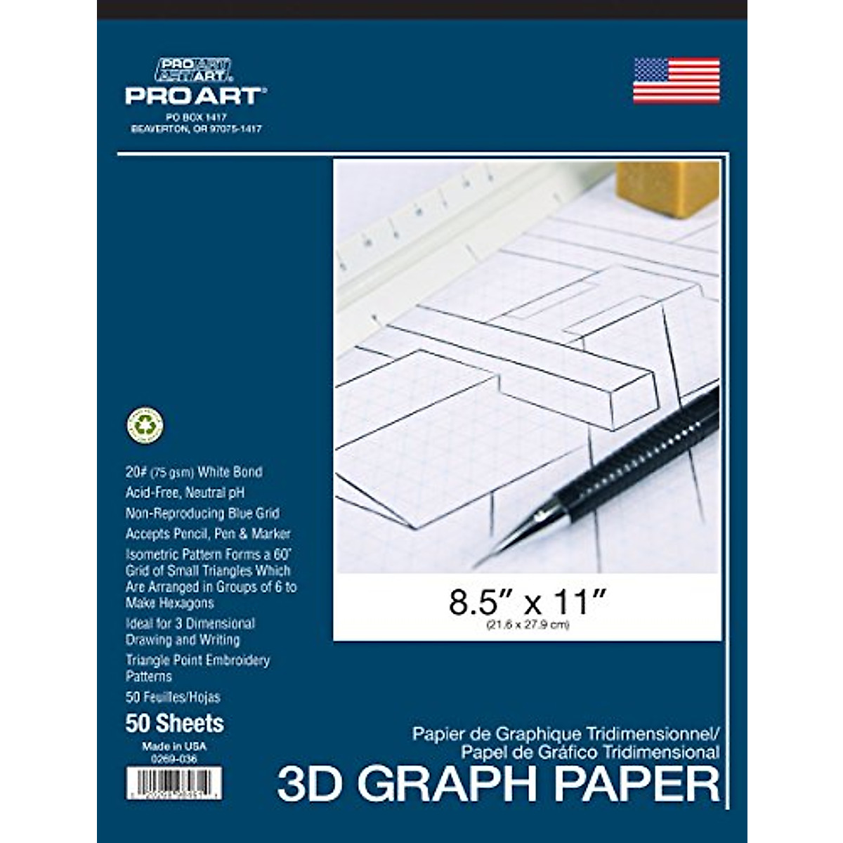 Pro Art Graph Paper, 8-1/2-inch x 11-inch, 50 Sheet Tape Bound Pad, White/Blue