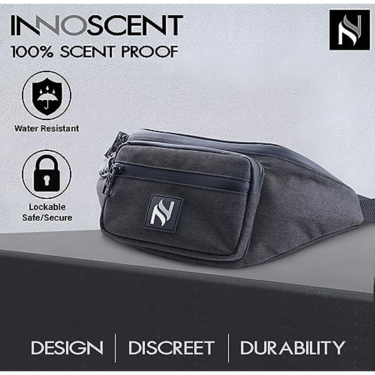 INNOSCENT SMELL PROOF Bum Bag Crossbody Bag Adjustable Waist Bag Backpack -COMBINATION LOCK- For Working Commuting Traveling (Dark Grey)