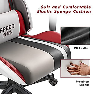 Homall Gaming Chair Racing Style High-Back PU Leather Office Chair Computer Desk Chair Executive and Ergonomic Swivel Chair with Headrest and Lumbar Support (White/Red)